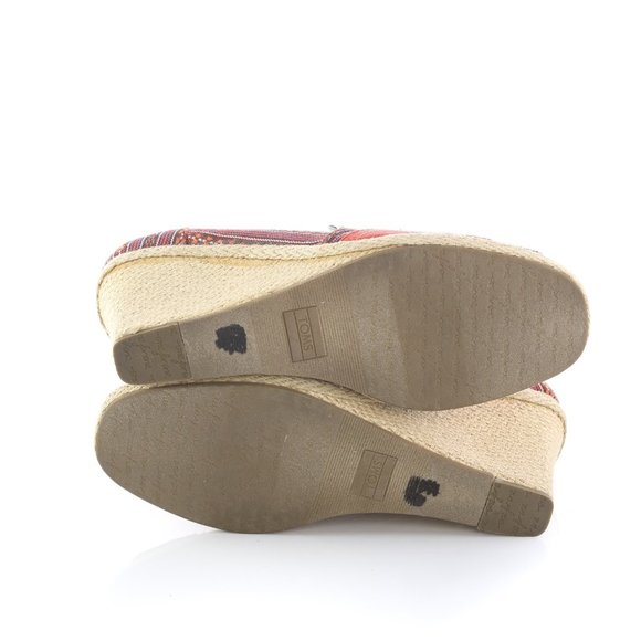 Toms | Shoes | Toms Red Canvas Striped Peep Toe Wedge Sandals | Poshmark